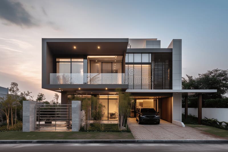 Photo, Project of a Modern House with an External View from the Street ...