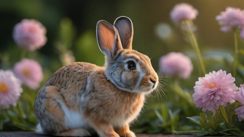 Photo of Rabbit and Flowers. Generative AI Stock Illustration ...