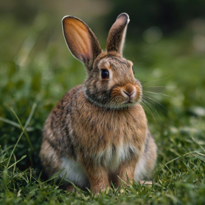 Rabbit Sitting in the Grass and Looking into the Camera Stock ...