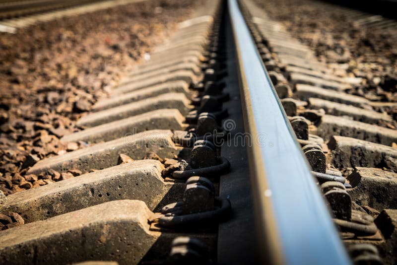 Photo Rail on the Railway Close-up. Going into the Distance Rails Stock ...