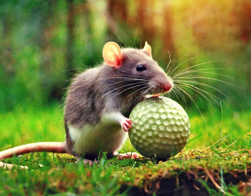 A Photo of a Rat Playing with a Ball in Nature Stock Illustration ...