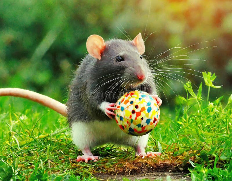 A Photo of a Rat Playing with a Ball in Nature Stock Illustration ...