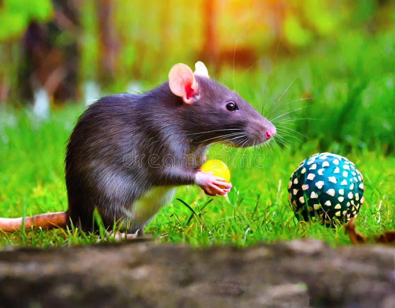 A Photo of a Rat Playing with a Ball in Nature Stock Illustration ...