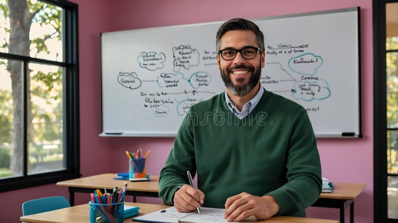 Photo Realistic As Educator with Online Class and Whiteboard Concept As ...