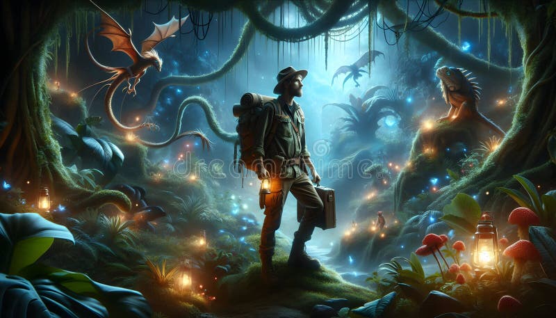Photo Realistic As Explorer with Hat and Backpack in Enchanted Jungle ...