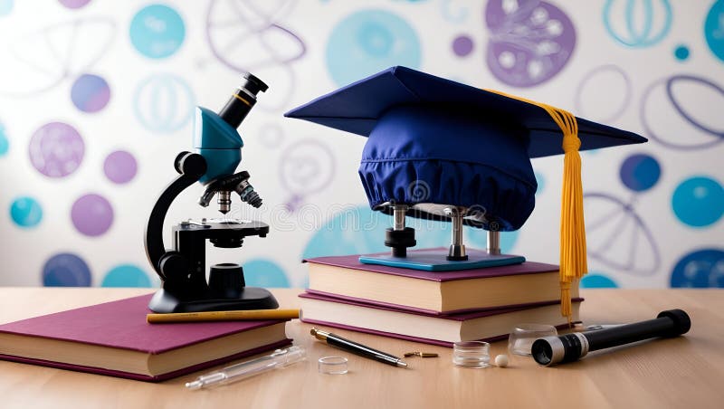 Photo Realistic As Graduation Cap with Microscope and Science Book ...