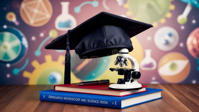 Photo Realistic As Graduation Cap with Microscope and Science Book ...