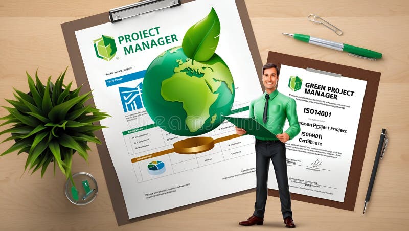 Photo Realistic As Green Project Manager with Project Plan and ...