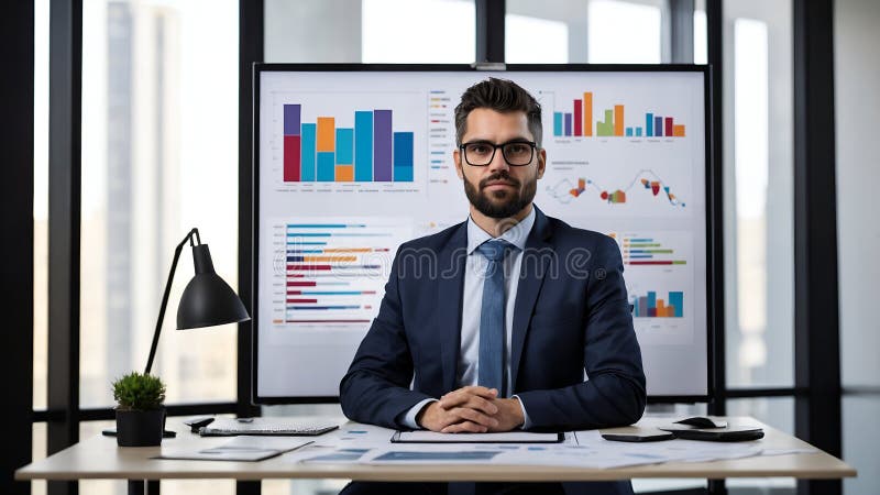 Photo Realistic As Project Manager with Screen and Graphs Concept As an ...