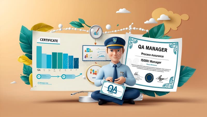 Photo Realistic As QA Manager with Process Map and Certificate Concept ...