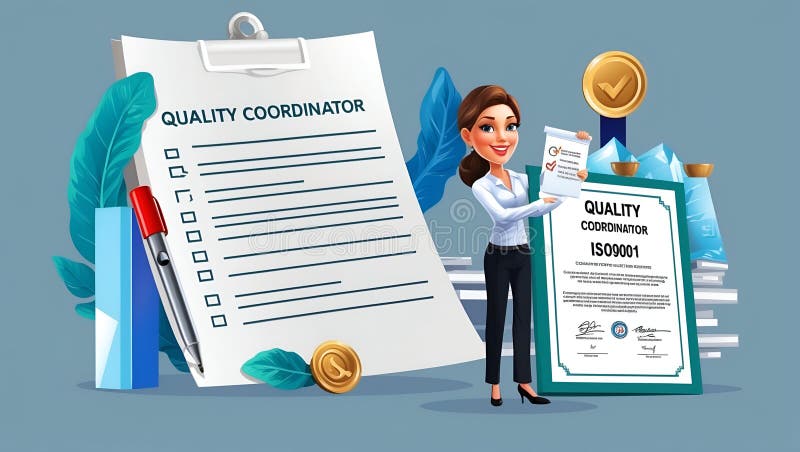 Photo Realistic As Quality Coordinator with Checklist and ISO9001 Certificate Concept As an ...