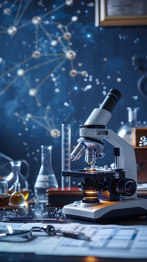 Photo Realistic As Research Team with Microscope and Data Sheets ...