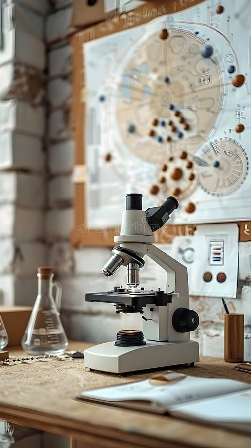 Photo Realistic As Researcher with Microscope and Data Concept As a ...