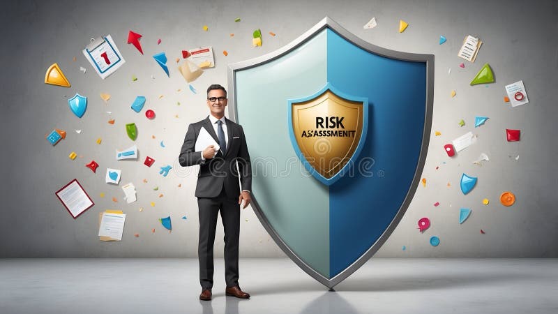 Photo Realistic As Risk Manager with Risk Assessment and Shield Concept ...