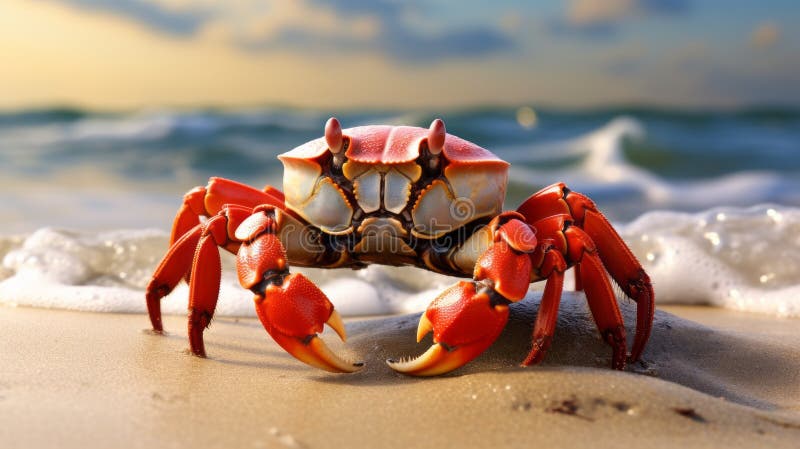 Realistic Red Crab on a Red Beach - Vray Tracing Style Stock ...