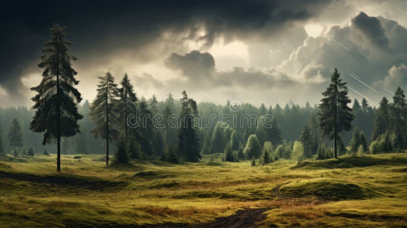 Photo-realistic Vray Landscape: Forest with Stormy Clouds Stock ...