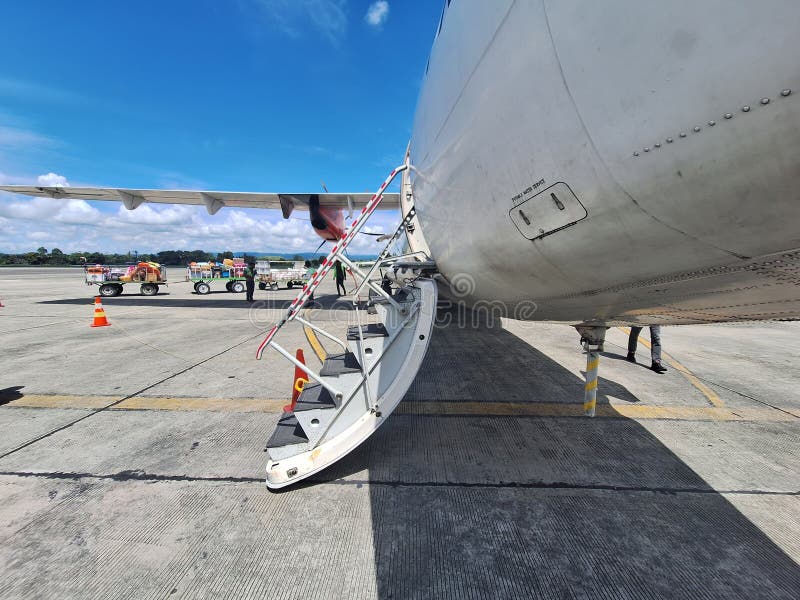 Photo of the Rear View of the Plane Stock Image - Image of view, ladder ...