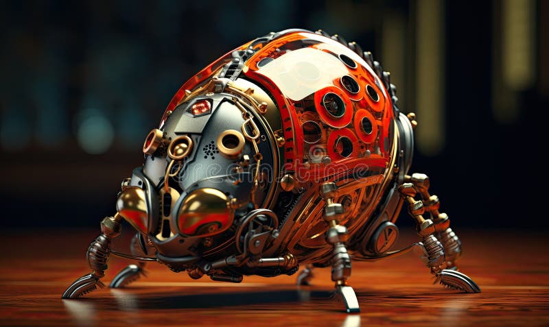 Photo of a Red and Black Bug Perched on a Wooden Table Stock ...