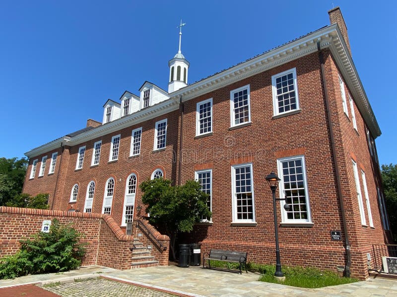 Red Brick Public Library Building Stock Image - Image of blue, windows ...