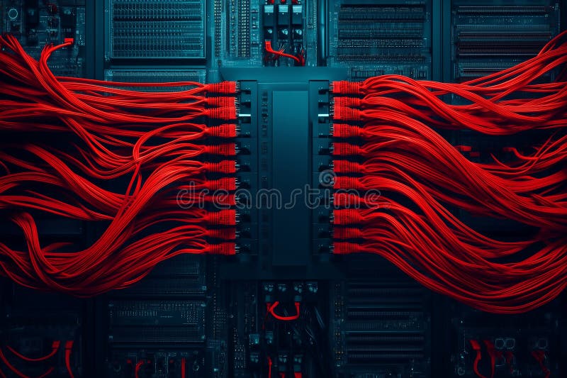 Red Ethernet Cables Entering into Network Switch Stock Illustration ...