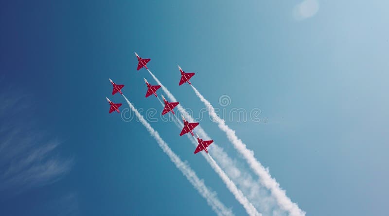 Photo of Red Fighter Jet Flying on the Blue Sky Stock Illustration ...