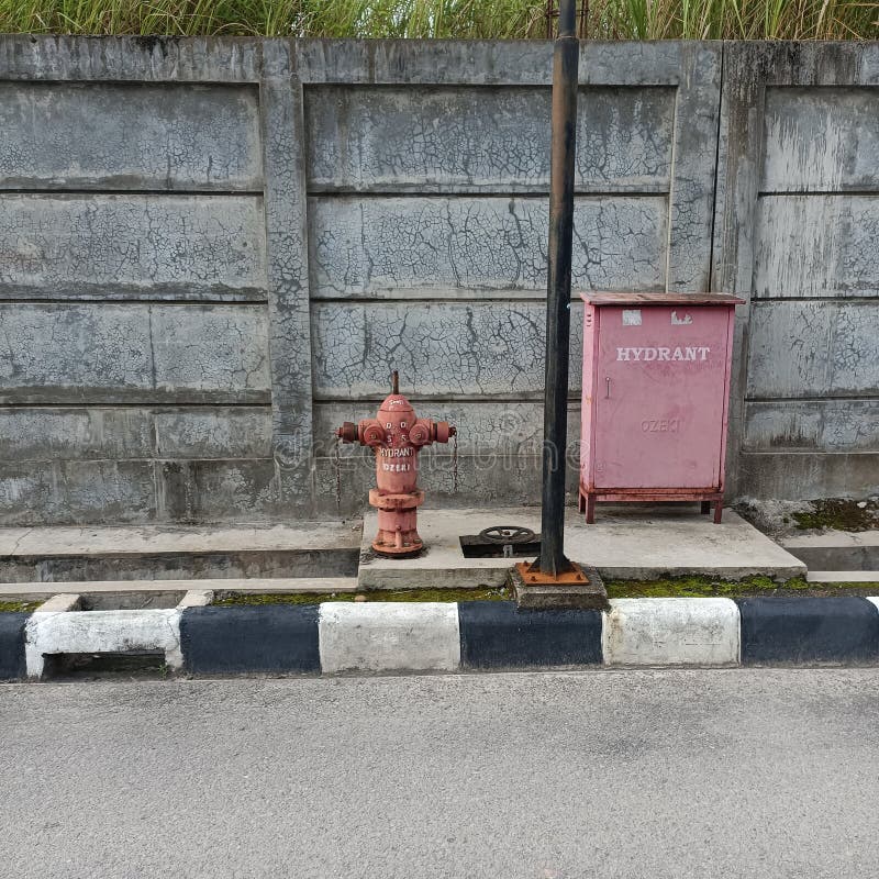 Red Fire Hydrant in Front of a Gray Wall at a Street Stock Image ...
