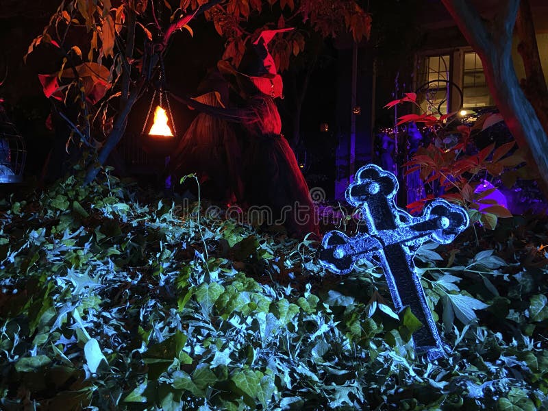 Red Witch and Cross on Halloween on October Stock Photo - Image of ...