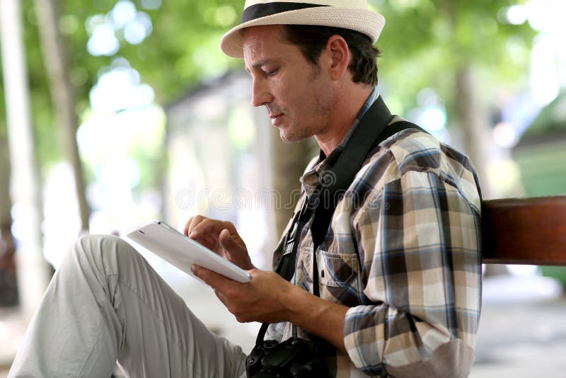 Photo Reporter Working on Tablet Stock Photo - Image of attractive ...