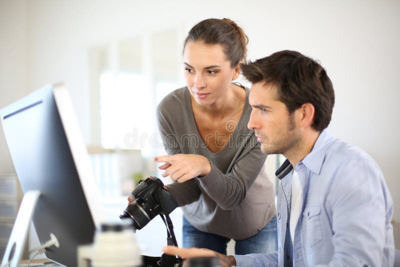 Photo Reporters Working on Computer Stock Image - Image of team ...