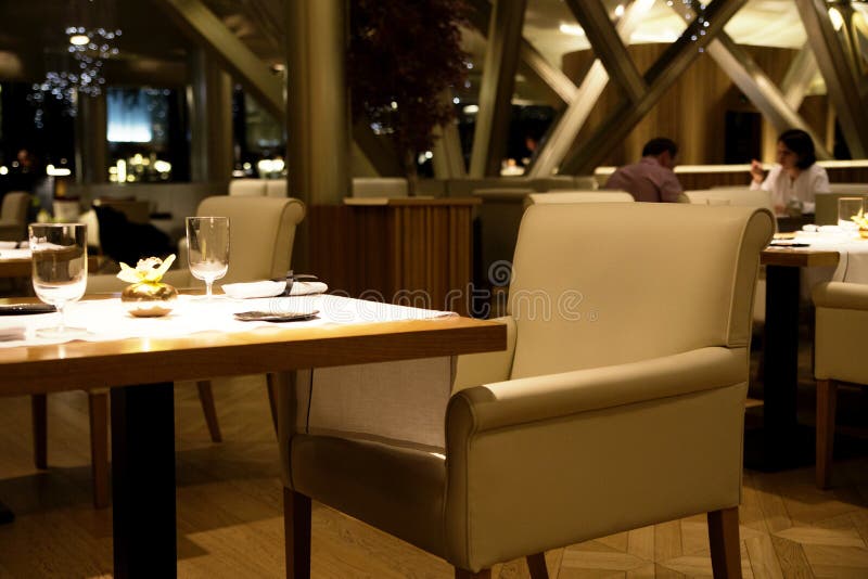 Restaurant Design in the Evening Stock Image - Image of food, drink ...