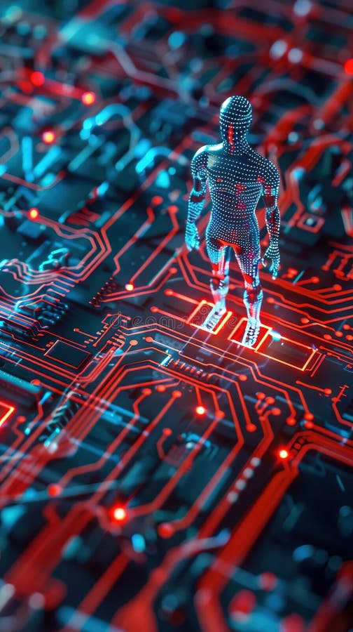 Photo of a Robotic Figure Superimposed on a Digital Circuit Depicting ...