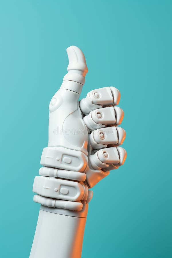 A Photo of Robotic Hand of White Color with Blue Background Stock ...