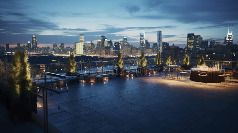 A Photo of a Rooftop Event Venue with Cityscape Views Stock ...