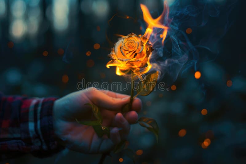 Photo of Rose in from of Burn on Fire on Left Hand, Minimalistic ...