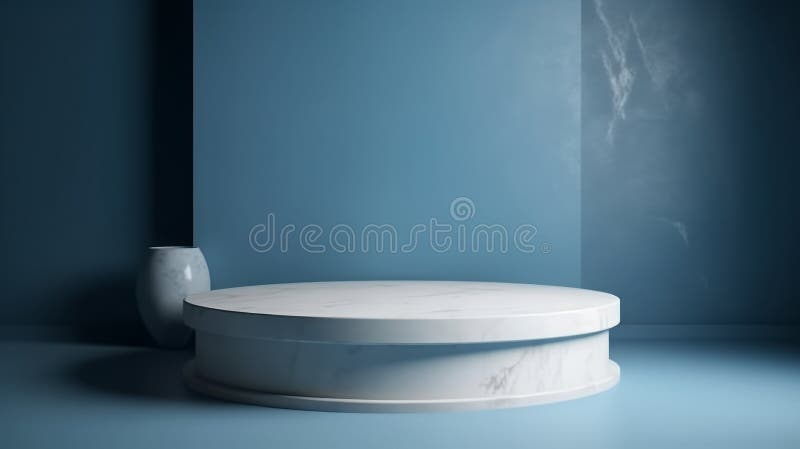 Photo Round Stone Podium Pedestal with Blue Table. Generative AI Stock ...