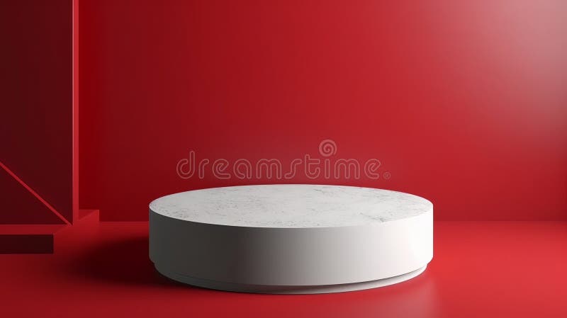 Photo Round Stone Podium Pedestal with Red Table. Generative AI Stock ...