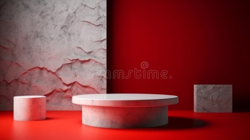 Photo Round Stone Podium Pedestal with Red Table. Generative AI Stock ...