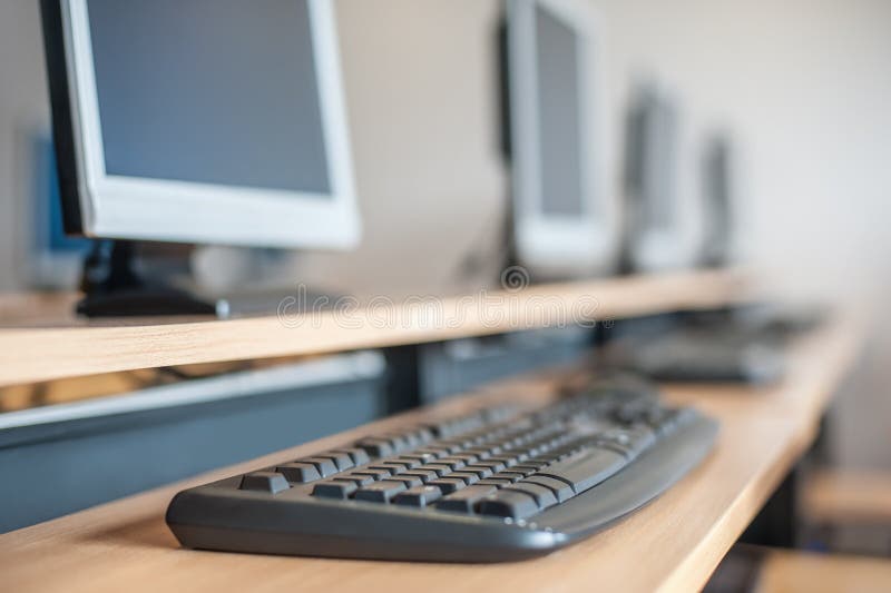 Photo of Row Computers in Classroom or Other Educational Institution ...