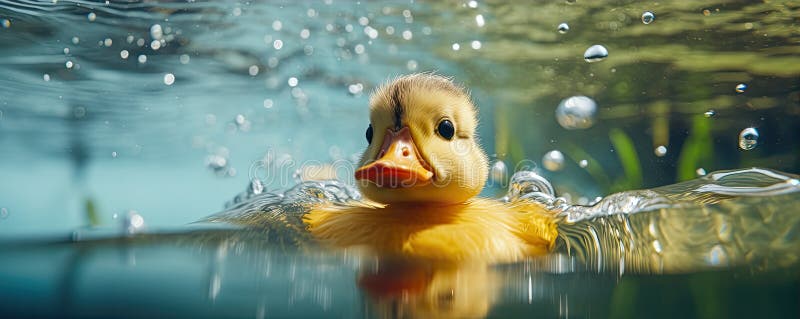 Photo of Rubber Duck Swimming in Clear Blue Water Stock Illustration ...