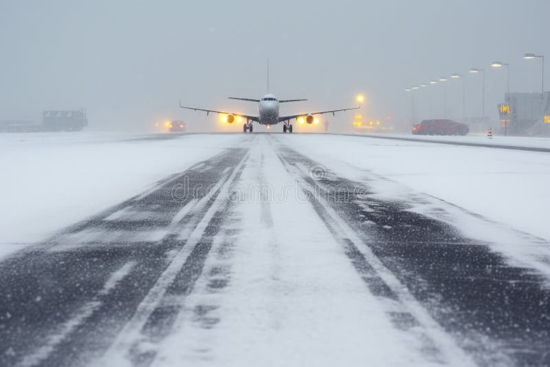 Photo of Runway during Heavy Snowfall Showing Poor Visibility Stock ...