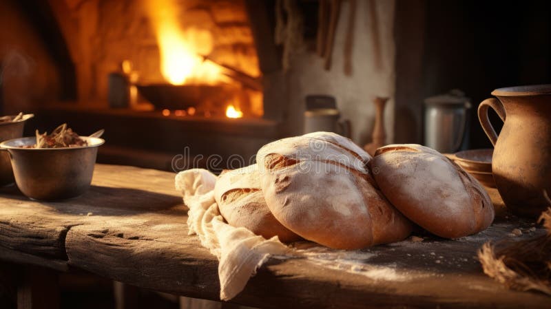Photo of a Rustic Bread and Fire Table Setting Stock Illustration ...