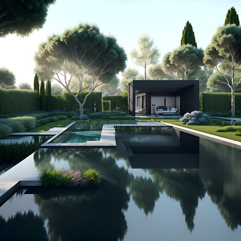 Ai Generated a Serene Pool Nestled among Lush Green Trees Stock ...
