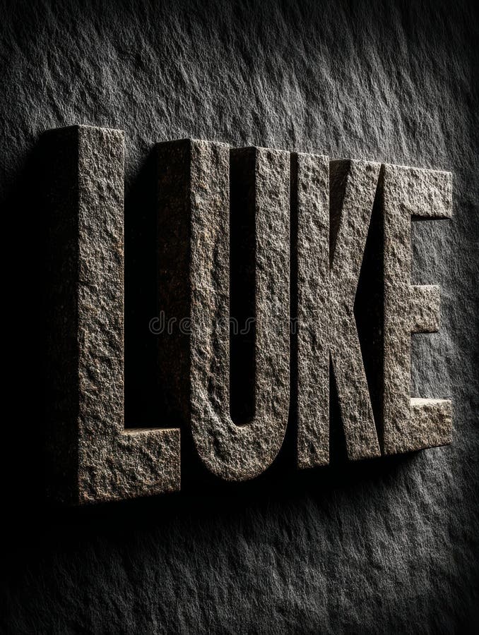 The Name LUKE Carved into Solid Granite with Deep Shadows and Rugged ...
