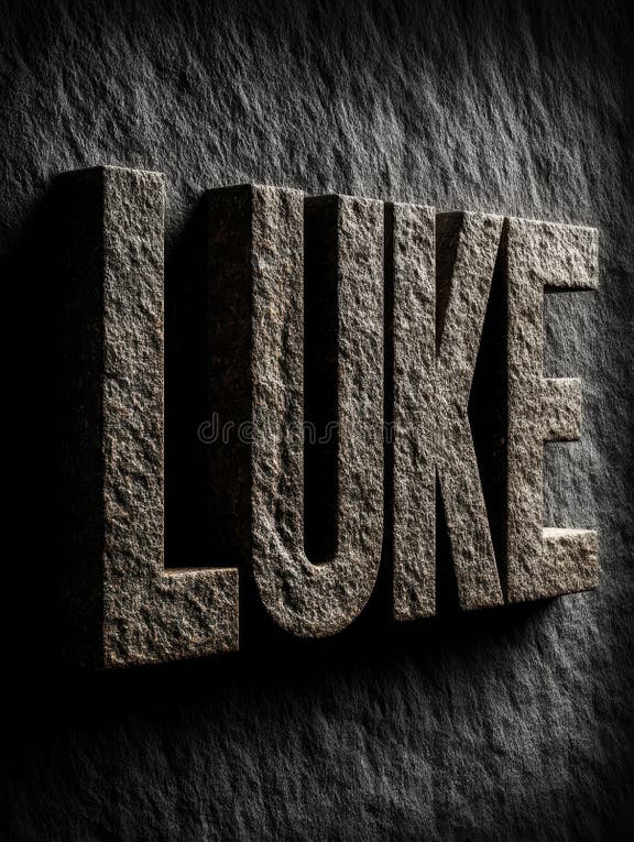 The Name LUKE Carved into Solid Granite with Deep Shadows and Rugged ...