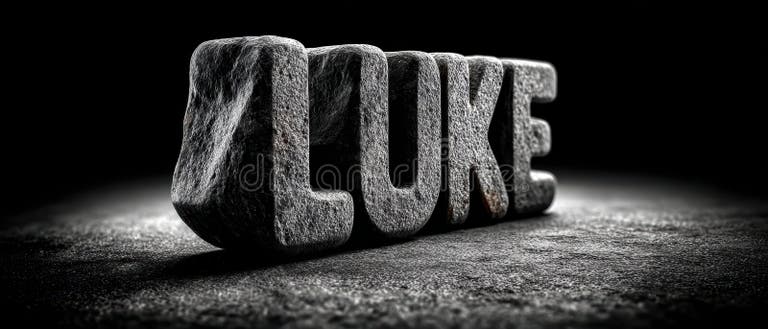 The Name LUKE Carved into Solid Granite with Deep Shadows and Rugged ...