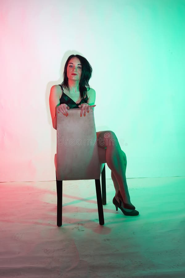 Photo Session in the Studio. White Woman As a Model Stock Image - Image ...