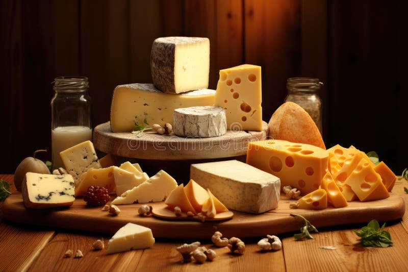 Photo of a Set of Different Types of Cheeses with Grapes Stock ...