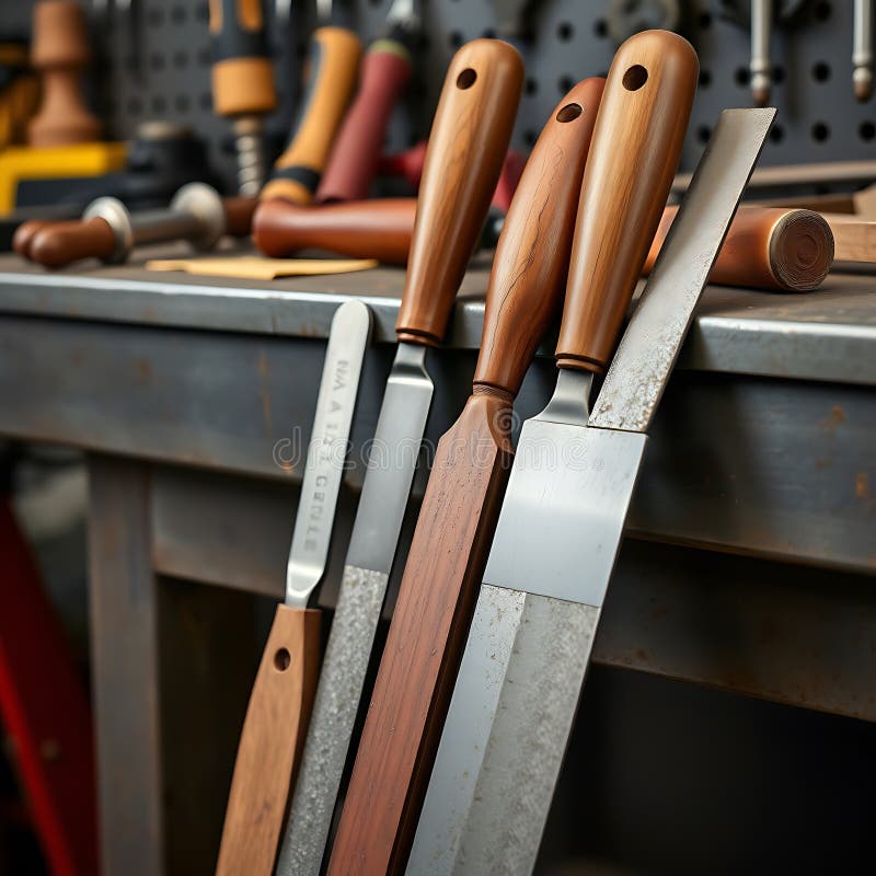 A Photo of a Set of Files and Rasps Leaning Against a Steel Workbench ...