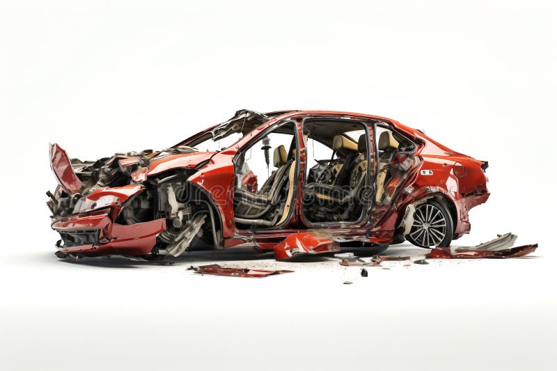 Photo of a Severely Damaged Red Car Split in Half after a Collision ...