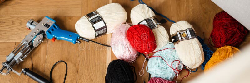 Photo of Sewing Machine and Threads on Floor Stock Photo - Image of ...